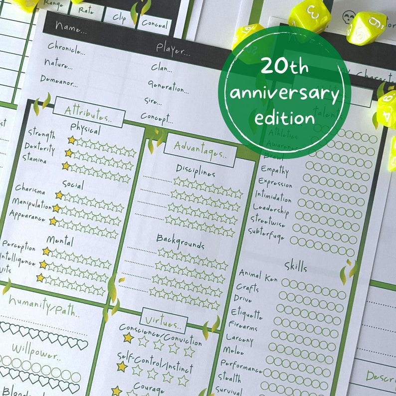 Vampire the Masquerade Character Sheets 20th Anniversary Edition | Vtm ...