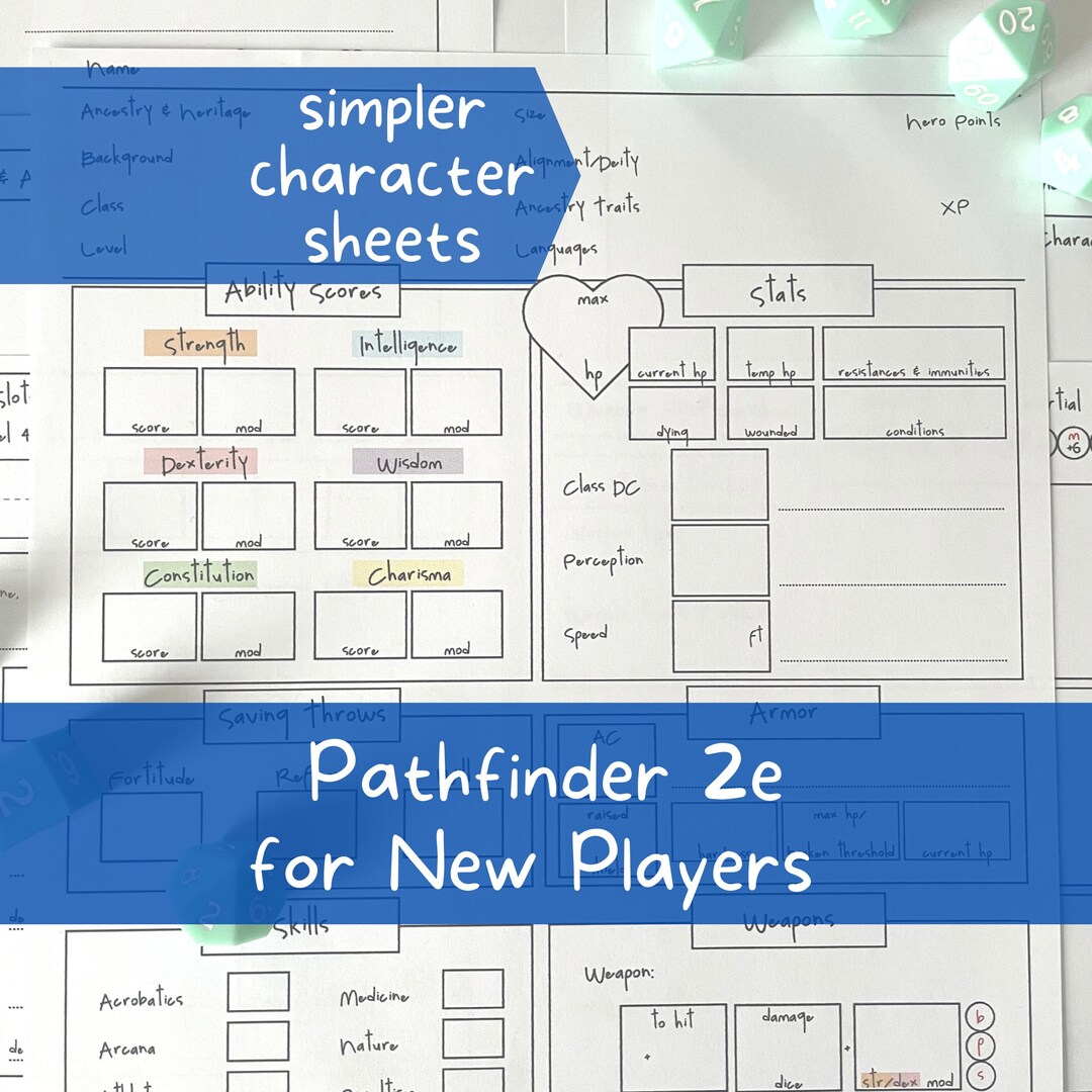 Simplified Pathfinder 2e Character Sheets for New Players, Clear ...
