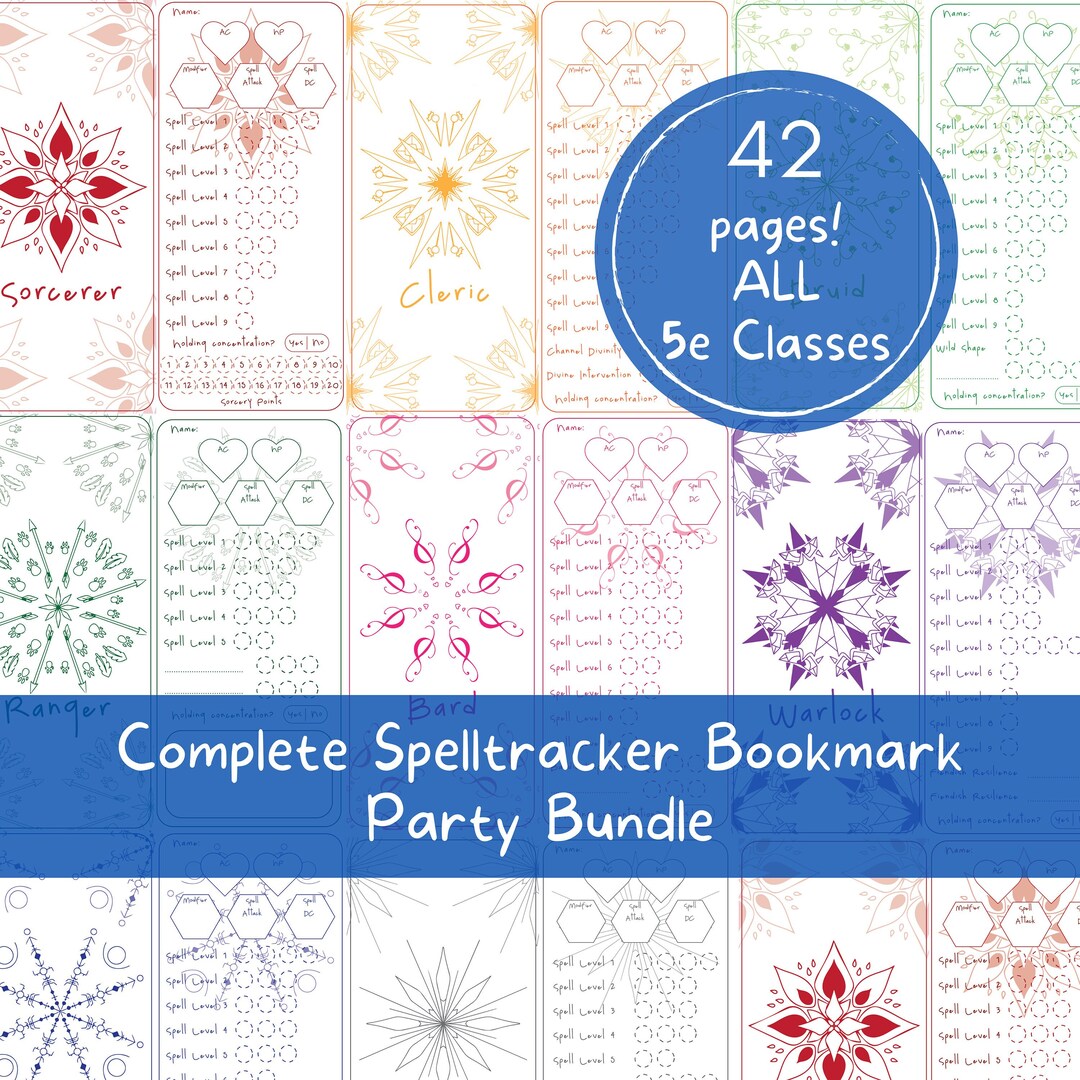 DND Spell Tracker Bookmarks Party Bundle, Set of Printable Dungeons and ...