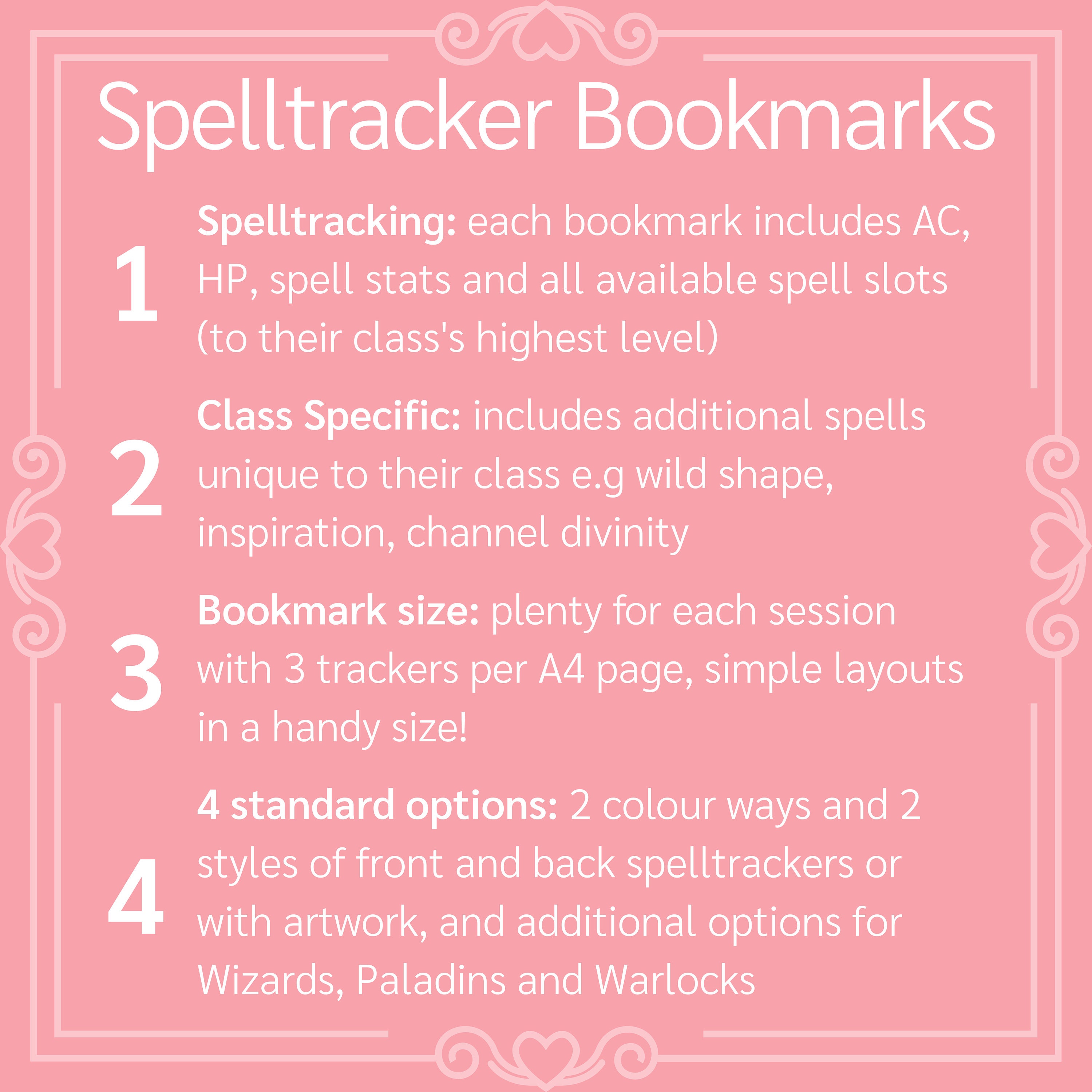 DND Spell Tracker Bookmarks Party Bundle, Set of Printable Dungeons and ...