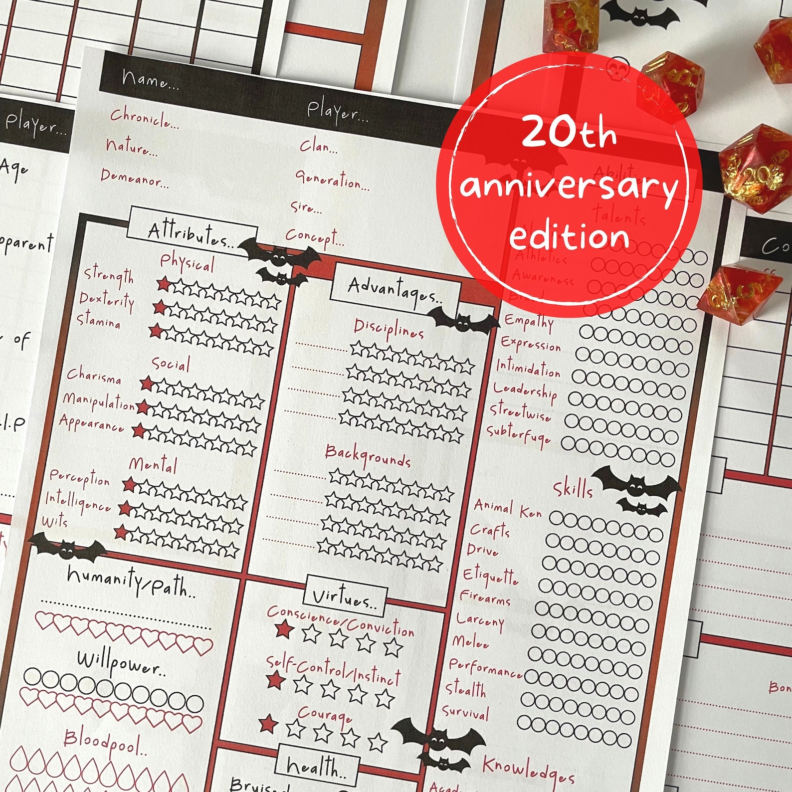 Vampire the Masquerade Character Sheets 20th Anniversary Edition | Vtm ...