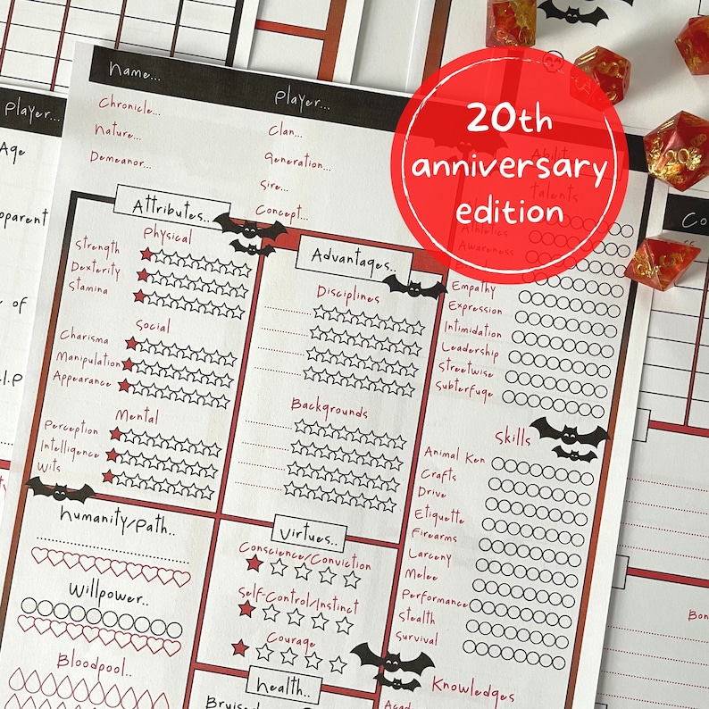 Vampire the Masquerade Character Sheets 20th Anniversary Edition | Vtm ...