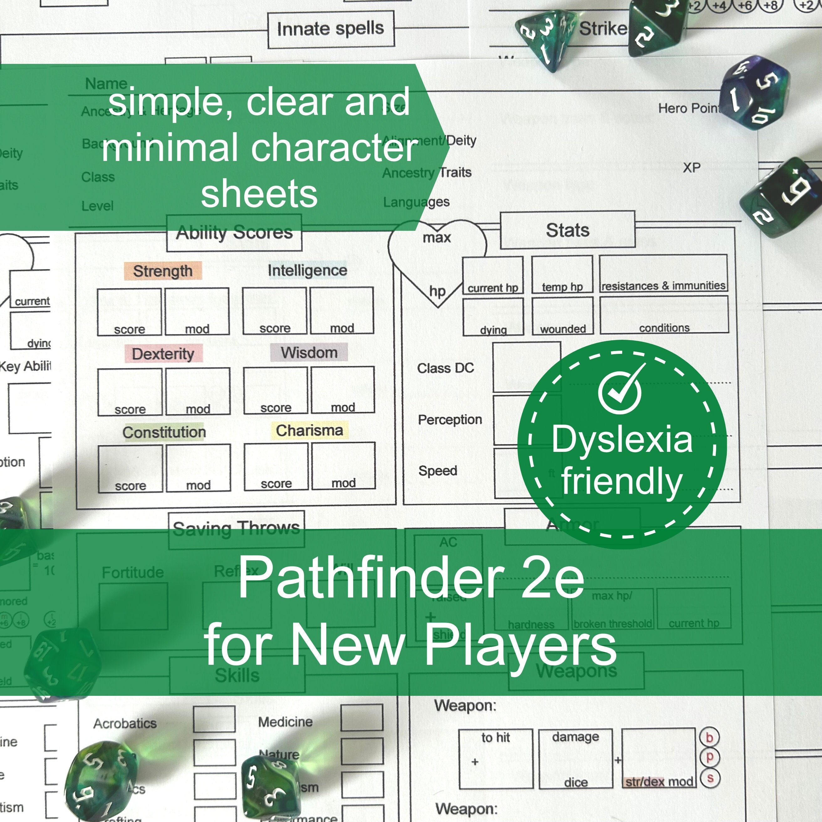 Dyslexia Friendly & Simplified Pathfinder 2e Character Sheets With Clear Minimal Format, 10 Page ...
