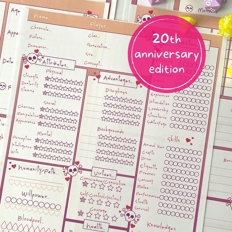 Vampire the Masquerade Character Sheets 20th Anniversary Edition | Vtm ...