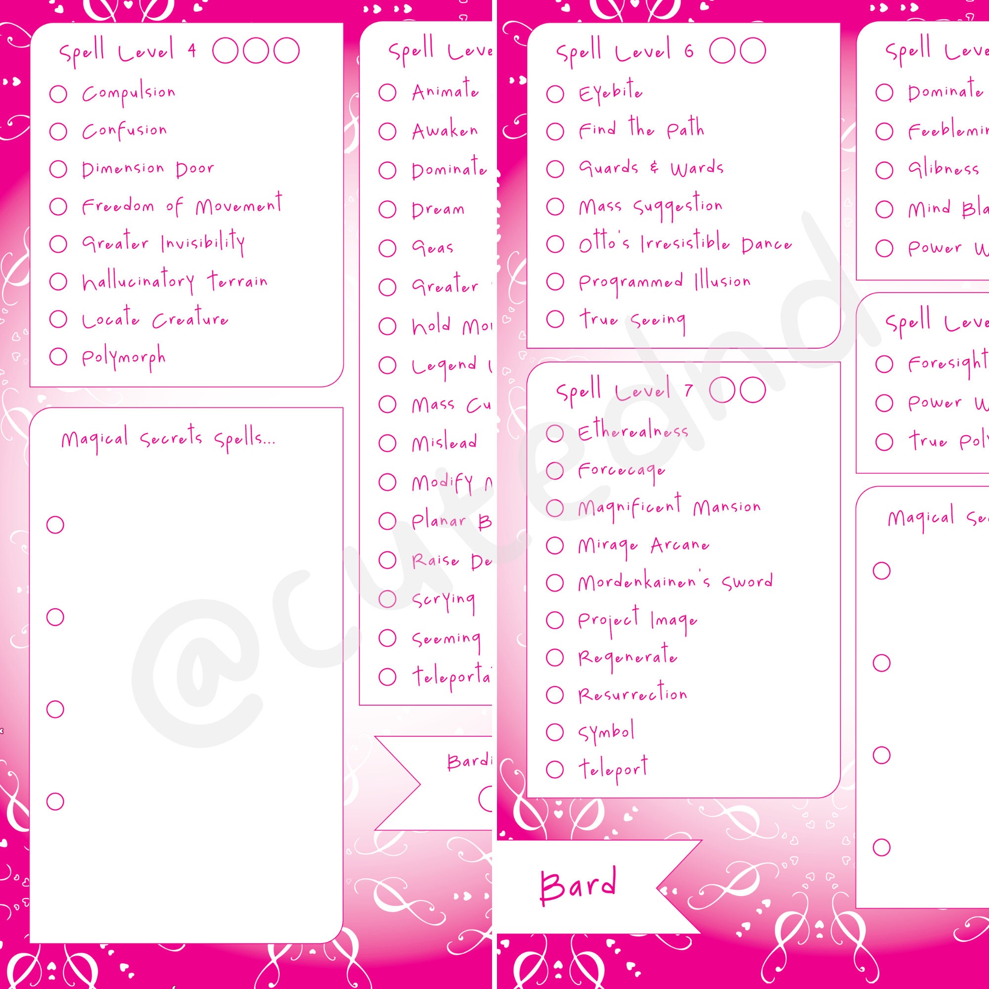 Bard Spelltracker Set All D&D 5e Bard Spell Lists and - Etsy Australia
