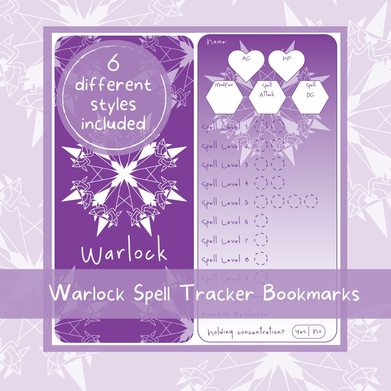 DND Warlock Spell Tracker Bookmarks Printable Dungeons and - Etsy