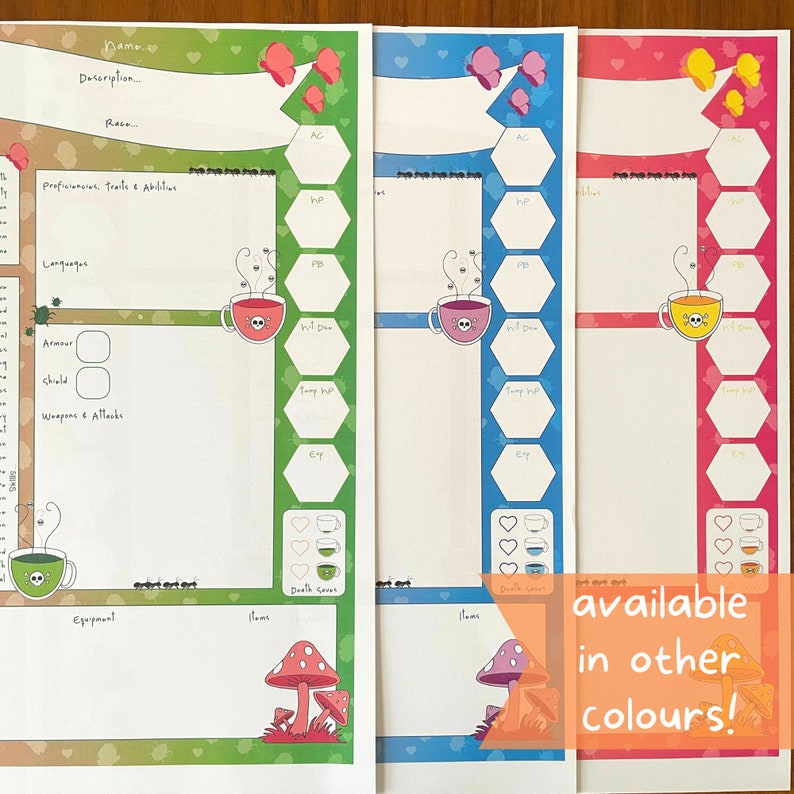 DND Mushroom Character Sheets Forest and Dead People Tea Caduceus Clay ...