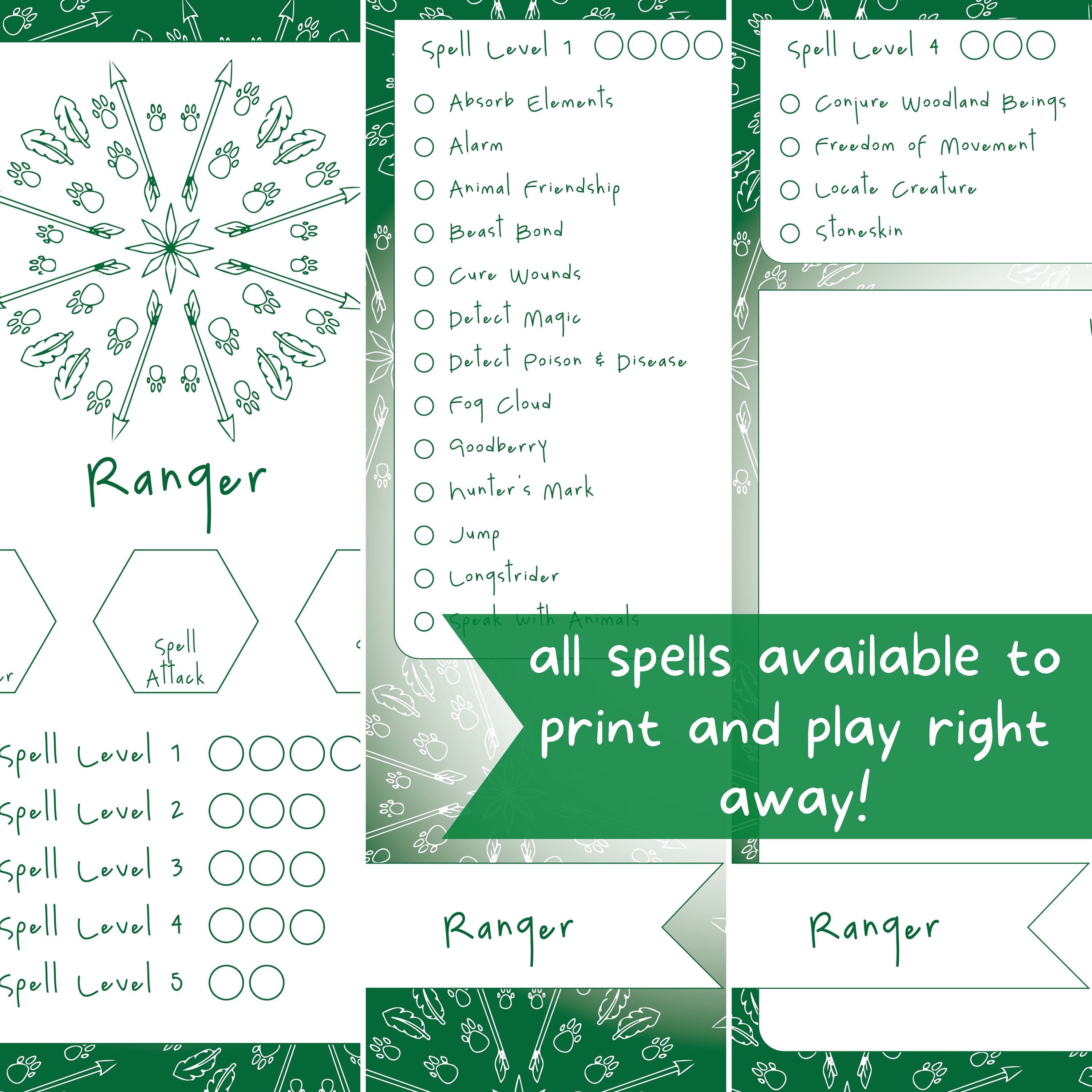 D&D Ranger Spell Tracker: Printable 5e Spell List (PDF) - Etsy