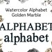 Golden Marble Watercolor Alphabet Clip Art, Black Watercolor Letters ...