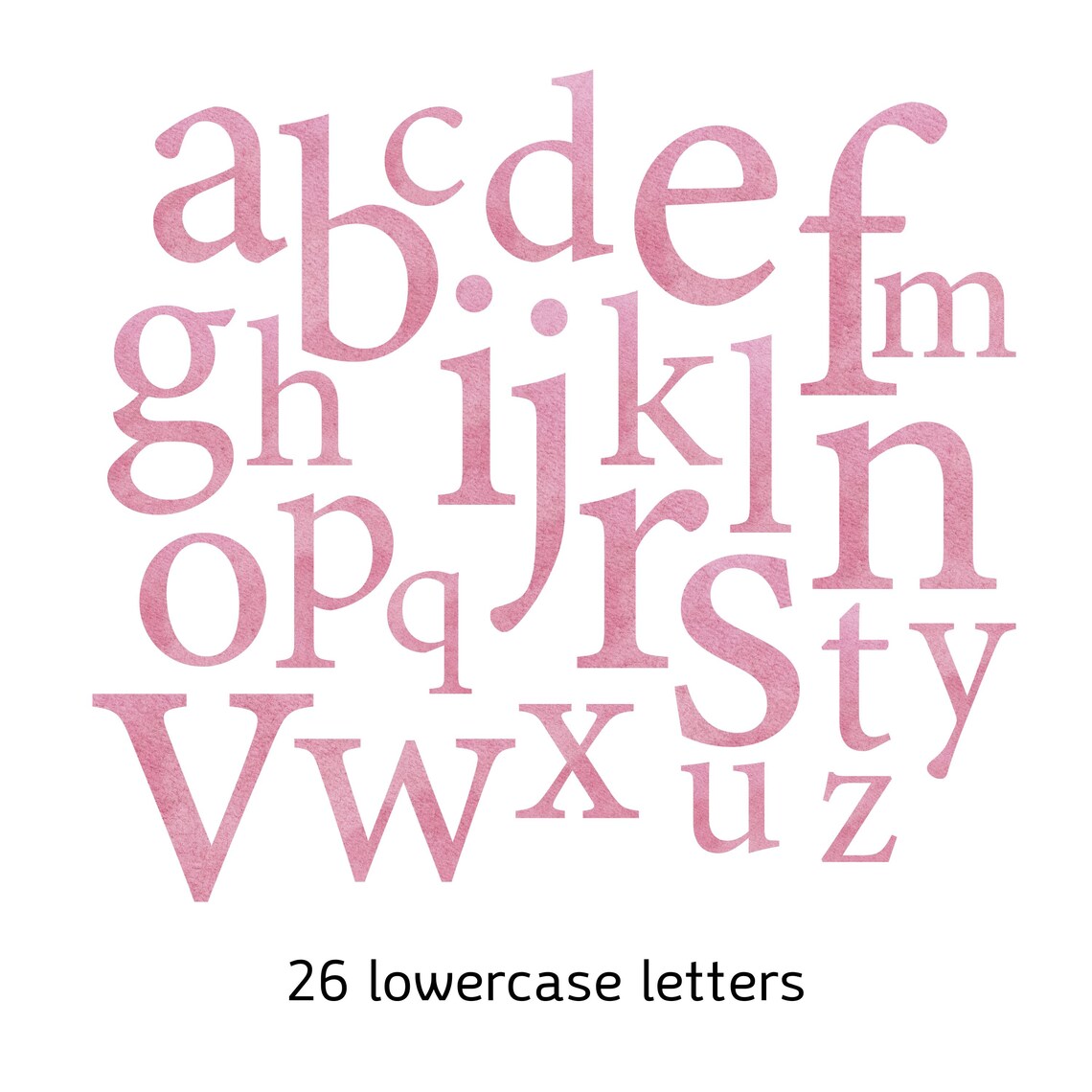 Pink Watercolor Alphabet Clip Art, Watercolor Letters, Digital Clipart ...