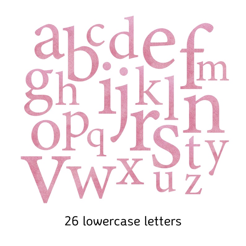Pink Watercolor Alphabet Clip Art, Watercolor Letters, Digital Clipart ...