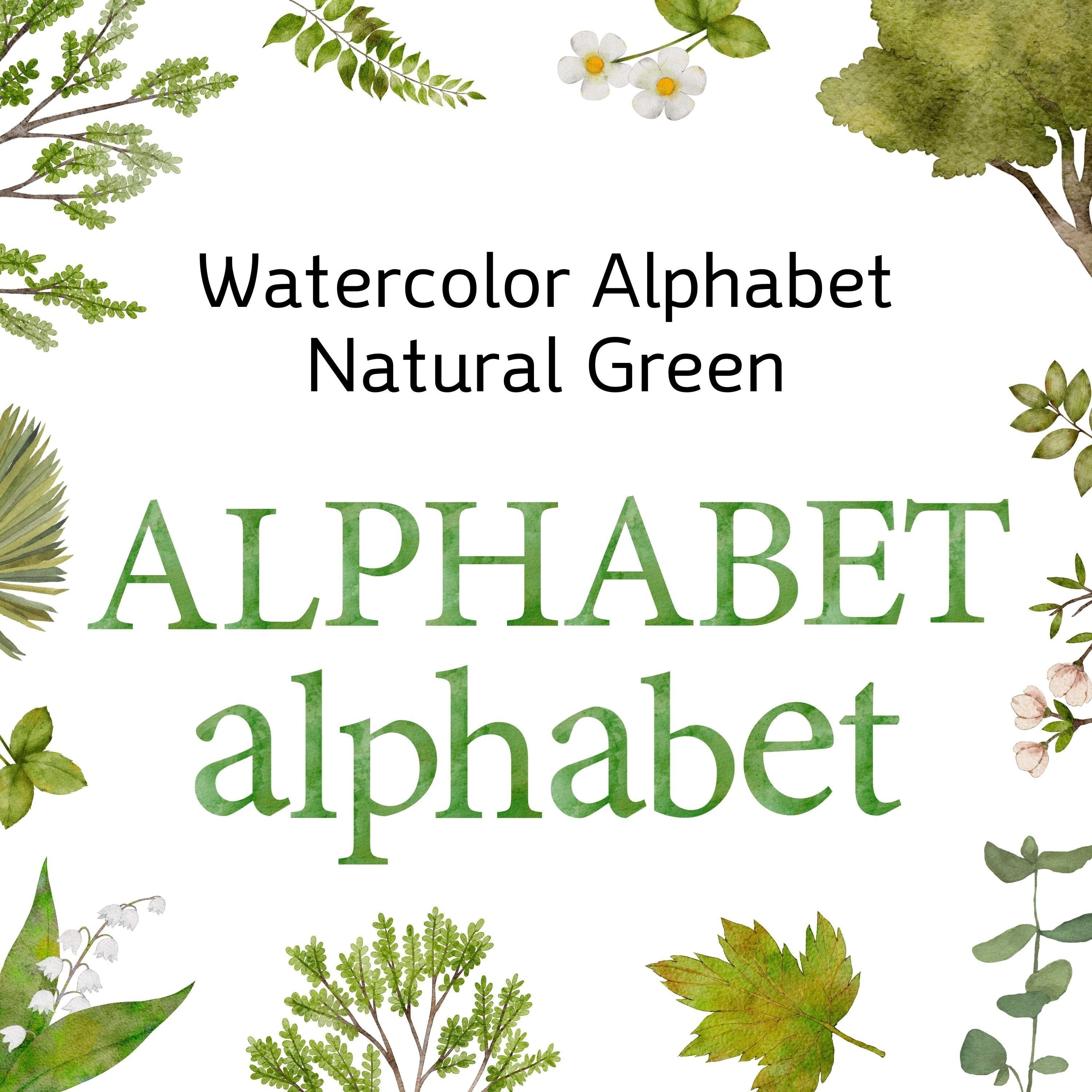 Natural Green Watercolor Alphabet Clip Art, Watercolor Letters, Digital ...