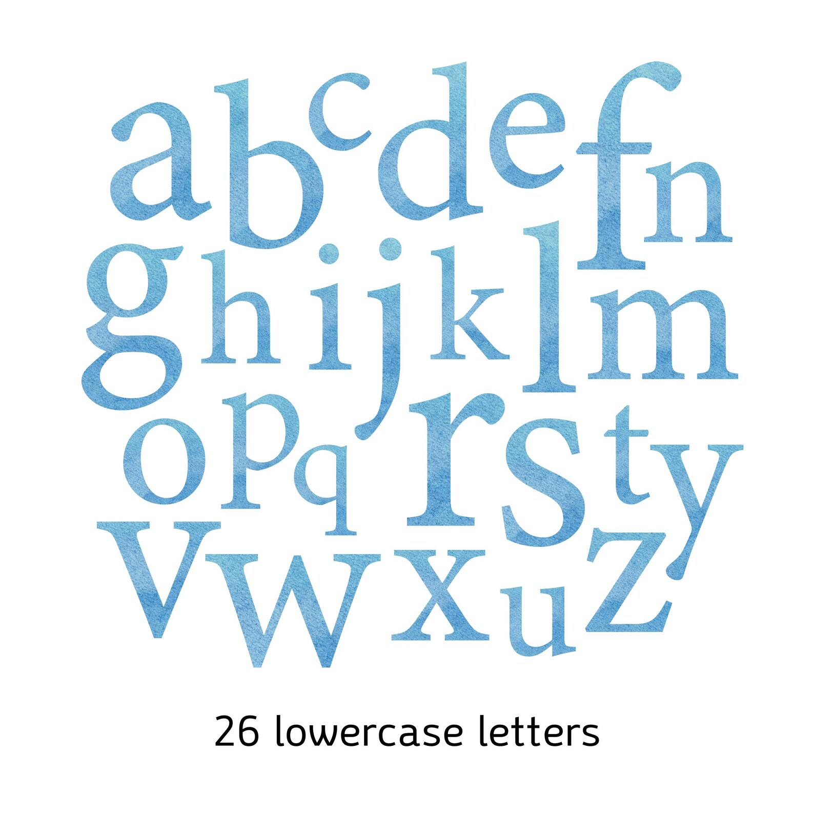 Ocean Blue Watercolor Alphabet Clip Art, Watercolor Letters, Digital ...