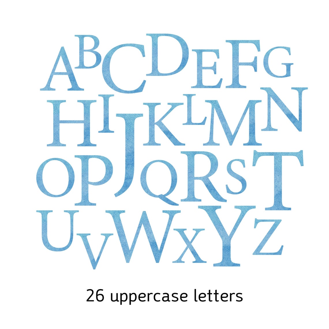 Ocean Blue Watercolor Alphabet Clip Art, Watercolor Letters, Digital ...