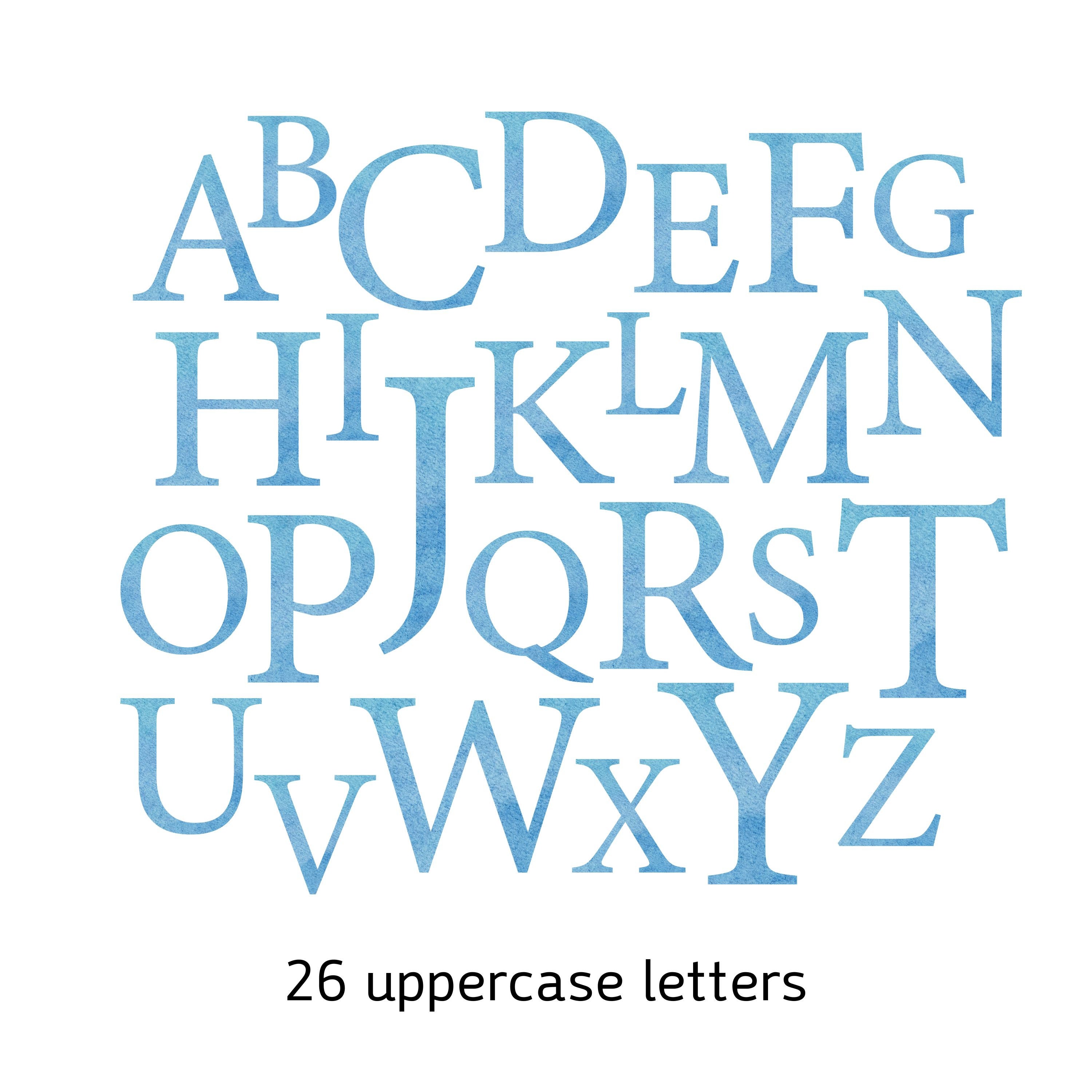 Ocean Blue Watercolor Alphabet Clip Art, Watercolor Letters, Digital ...