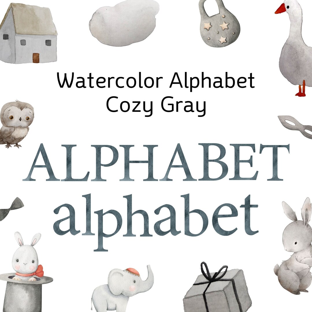 Cozy Gray Watercolor Alphabet Clip Art, Watercolor Letters, Digital ...