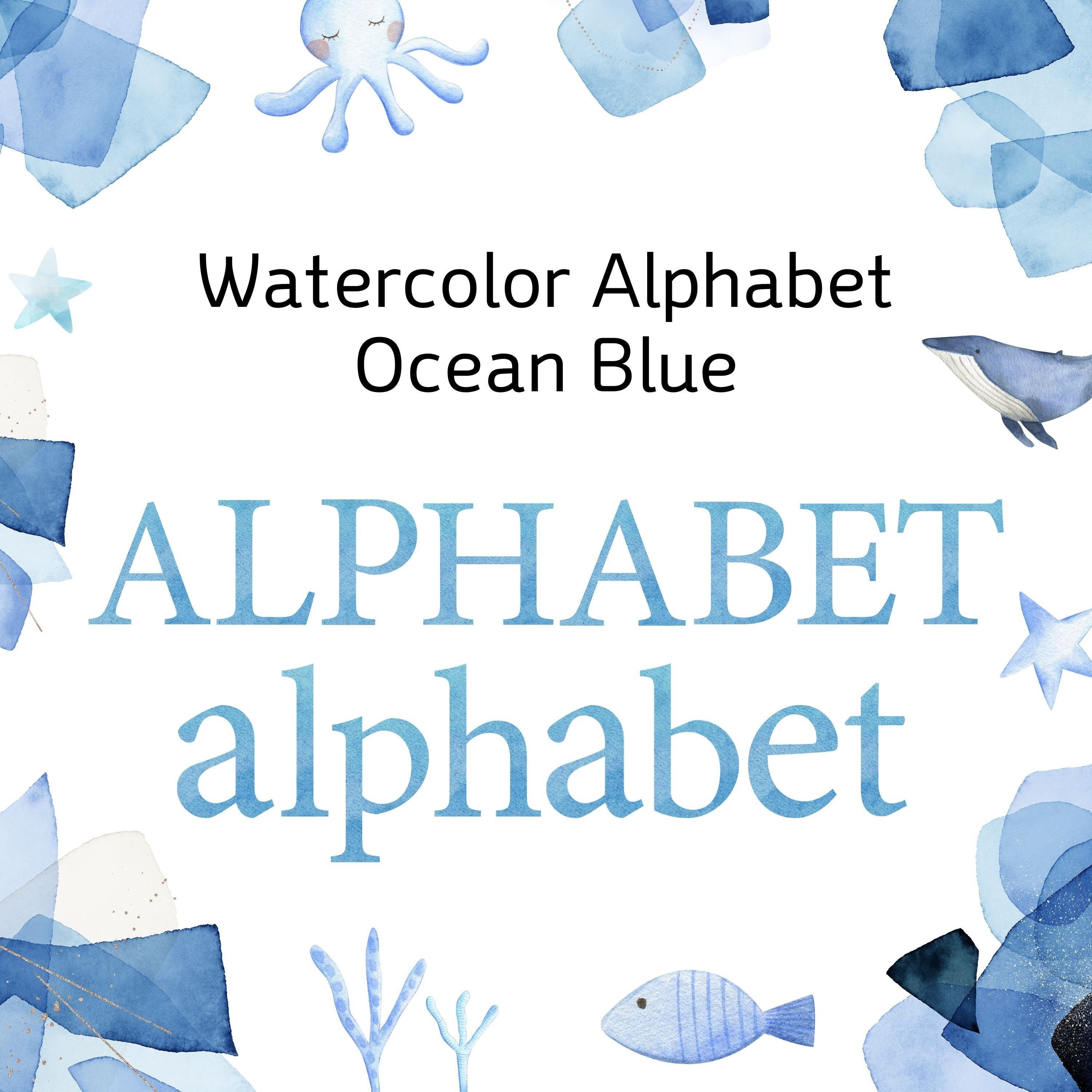 Ocean Blue Watercolor Alphabet Clip Art, Watercolor Letters, Digital ...