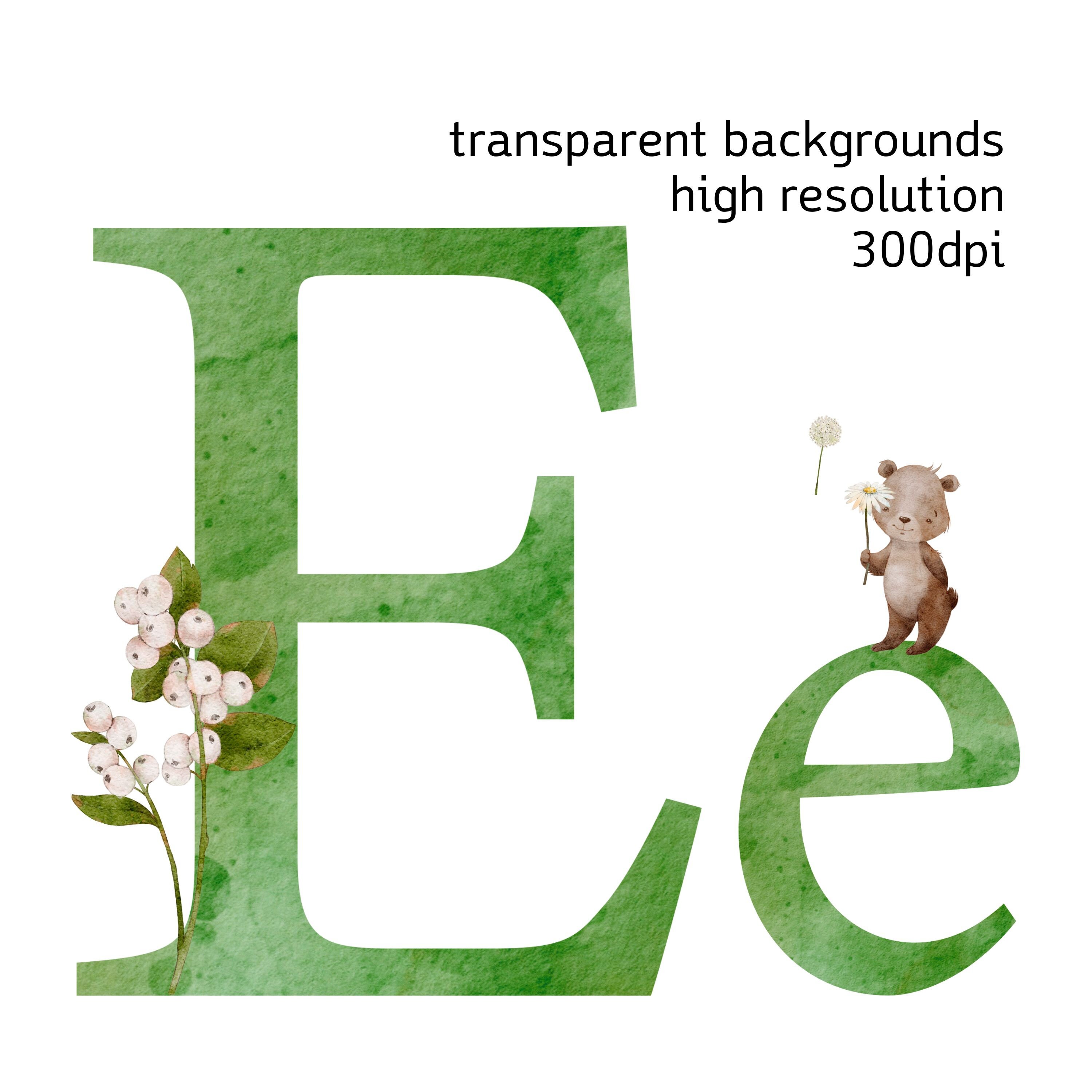 Natural Green Watercolor Alphabet Clip Art, Watercolor Letters, Digital ...