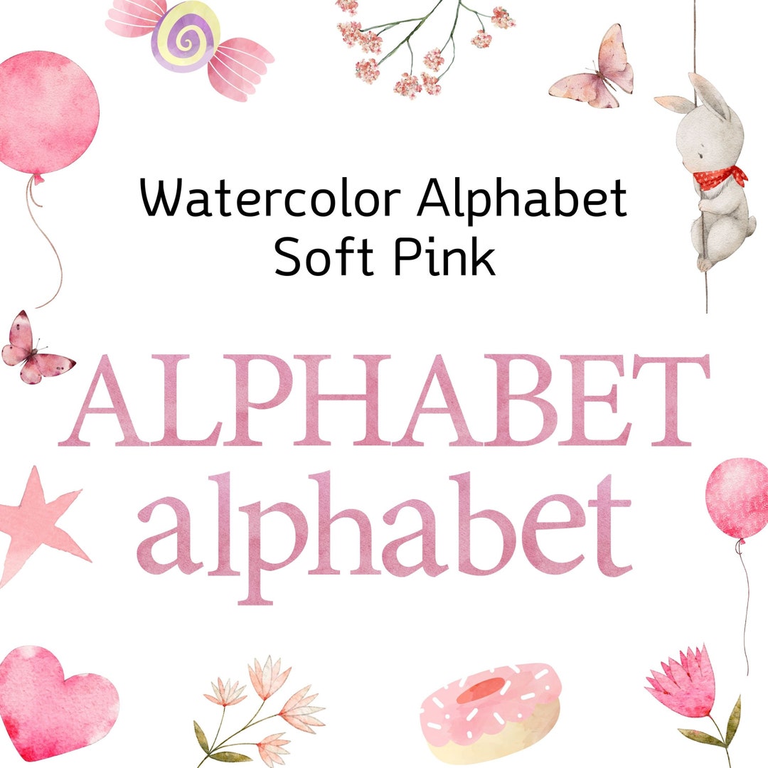 Pink Watercolor Alphabet Clip Art, Watercolor Letters, Digital Clipart ...