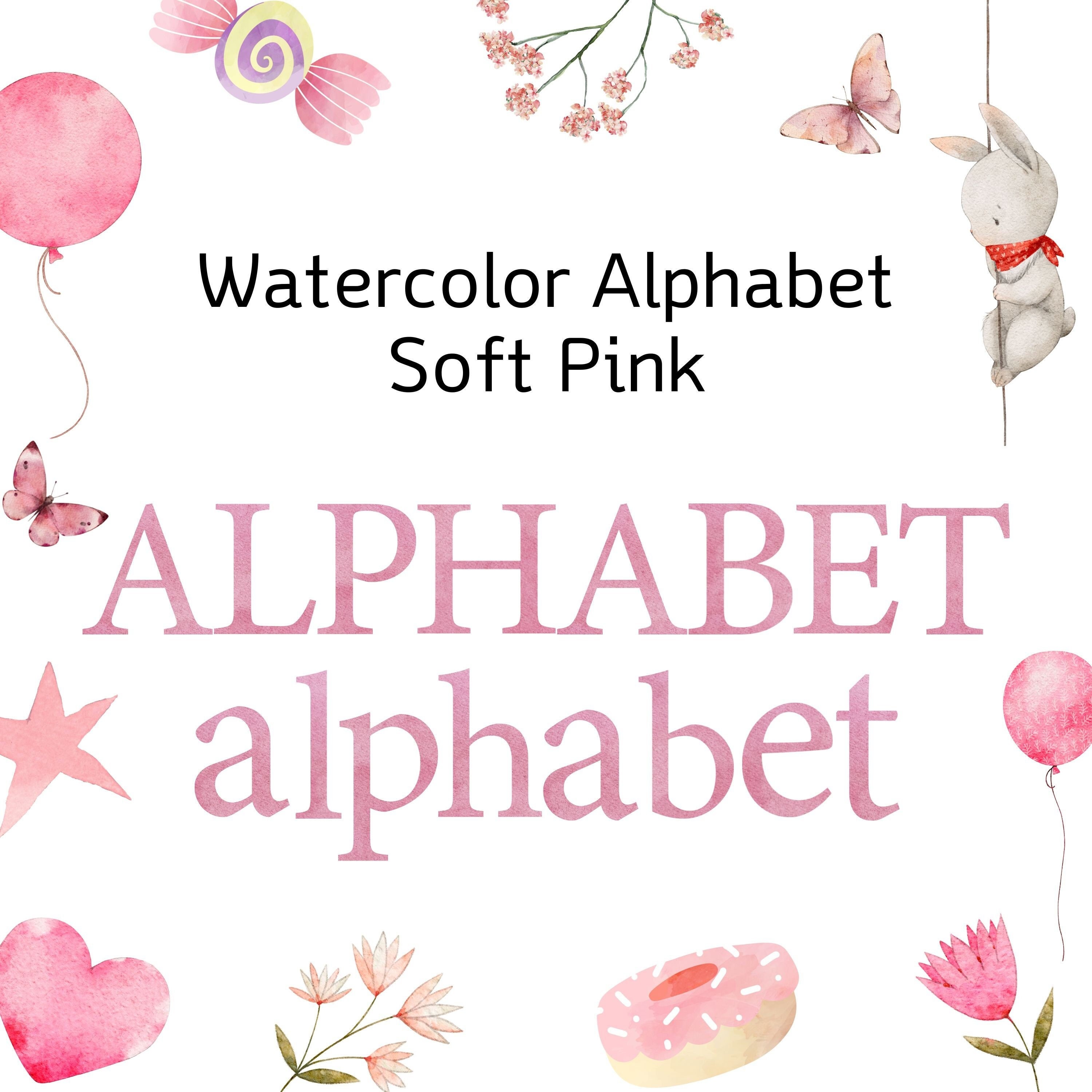 Pink Watercolor Alphabet Clip Art, Watercolor Letters, Digital Clipart ...