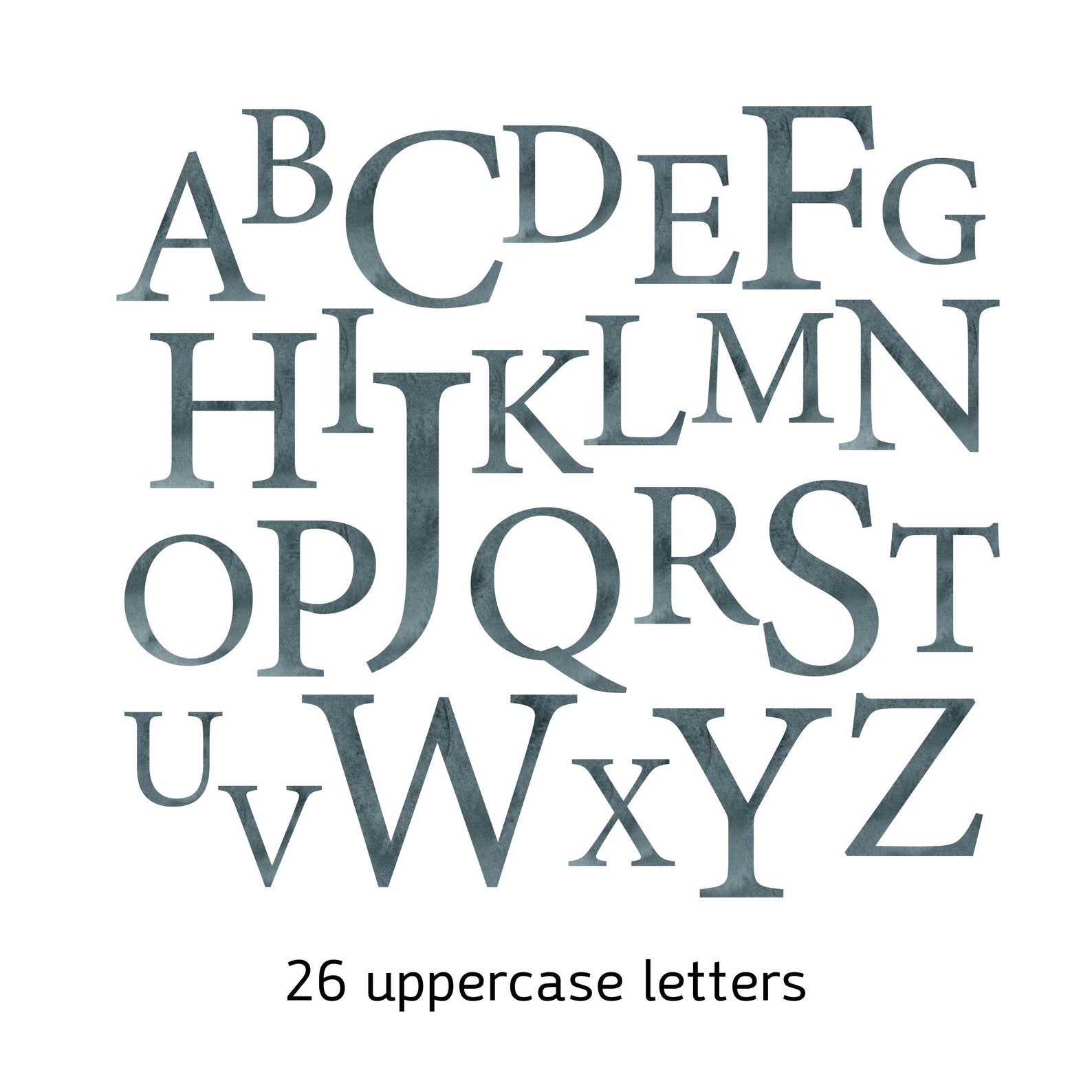 Cozy Gray Watercolor Alphabet Clip Art, Watercolor Letters, Digital ...