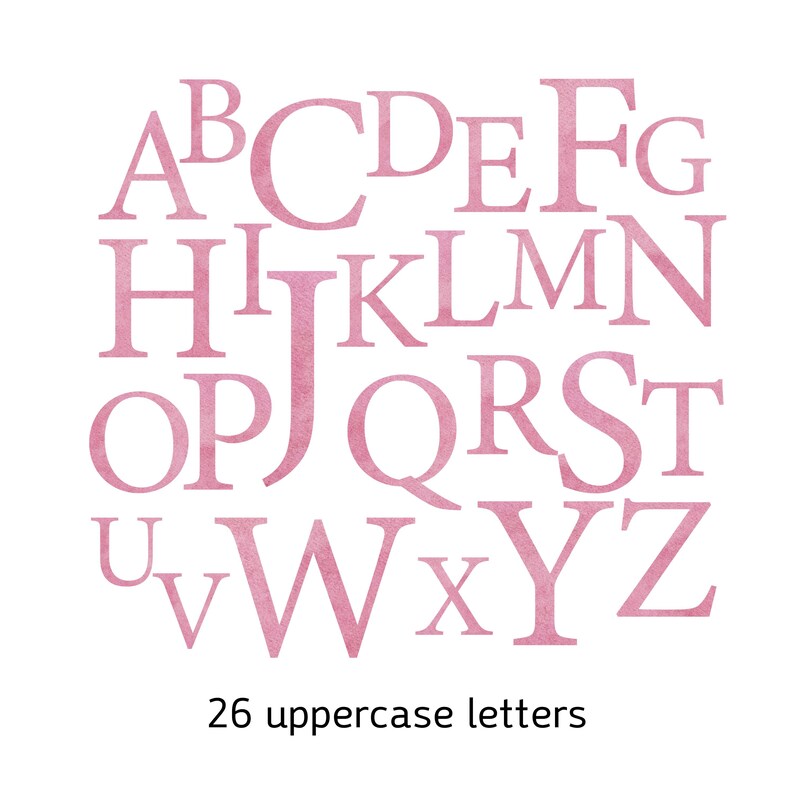 Pink Watercolor Alphabet Clip Art, Watercolor Letters, Digital Clipart ...