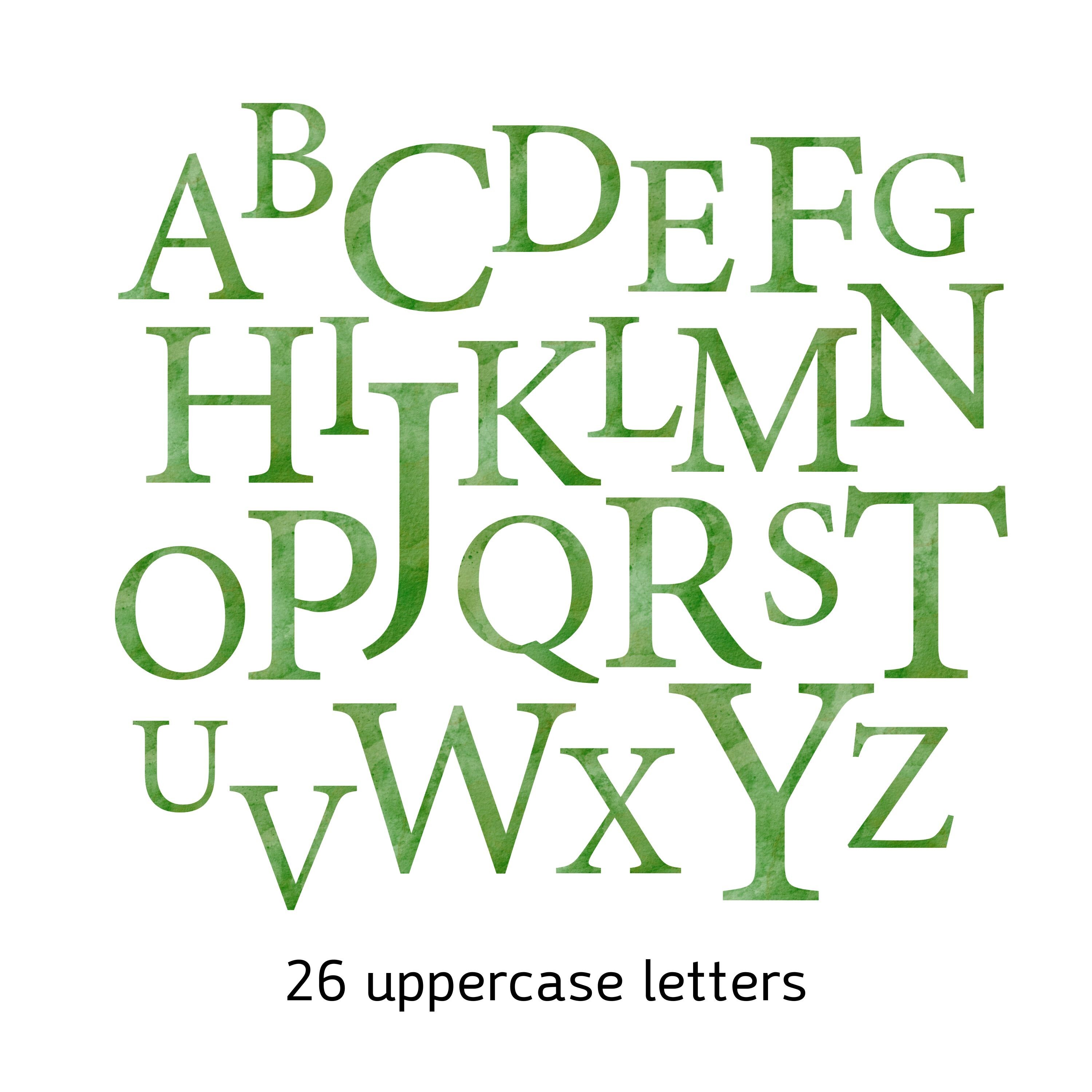Natural Green Watercolor Alphabet Clip Art, Watercolor Letters, Digital ...