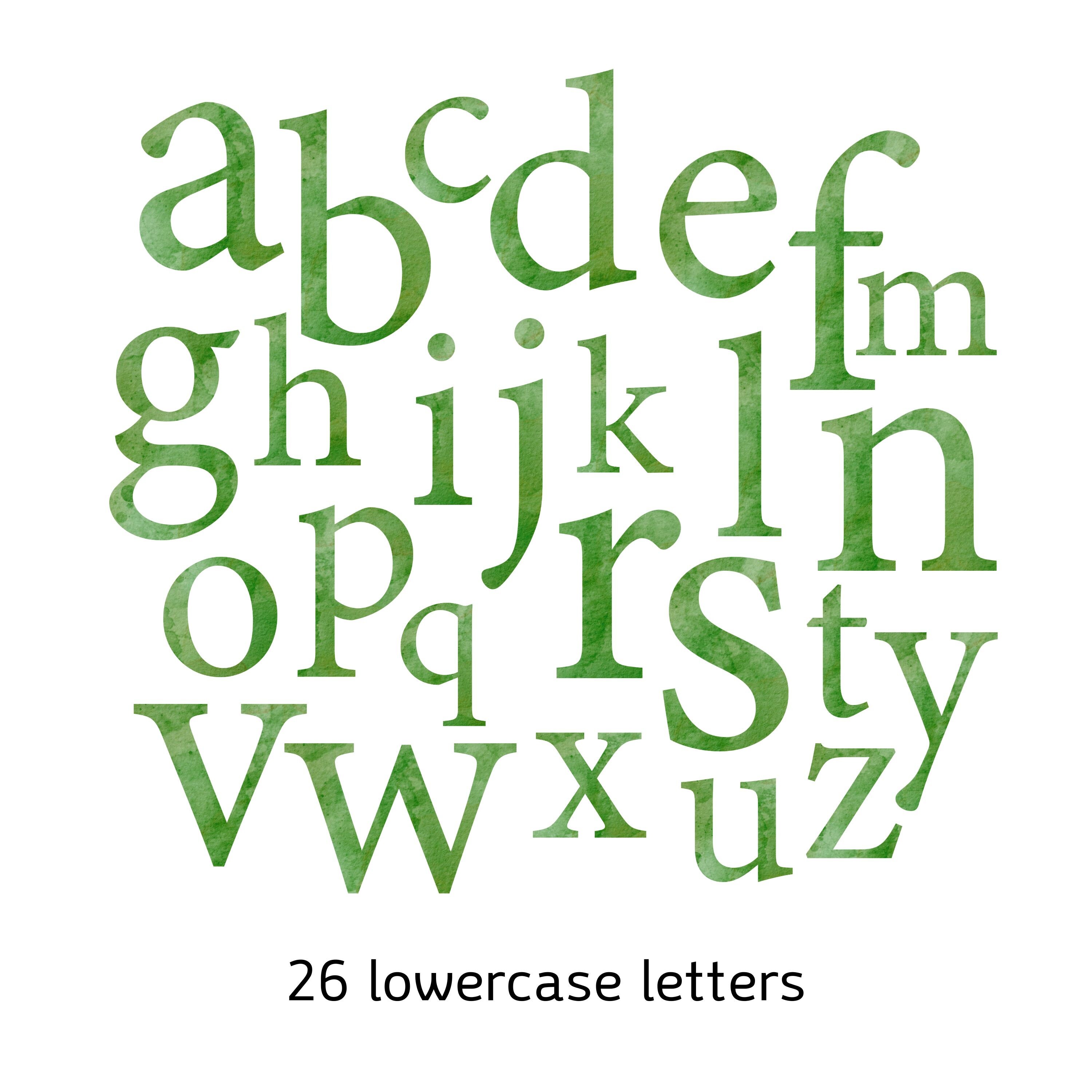 Natural Green Watercolor Alphabet Clip Art, Watercolor Letters, Digital ...