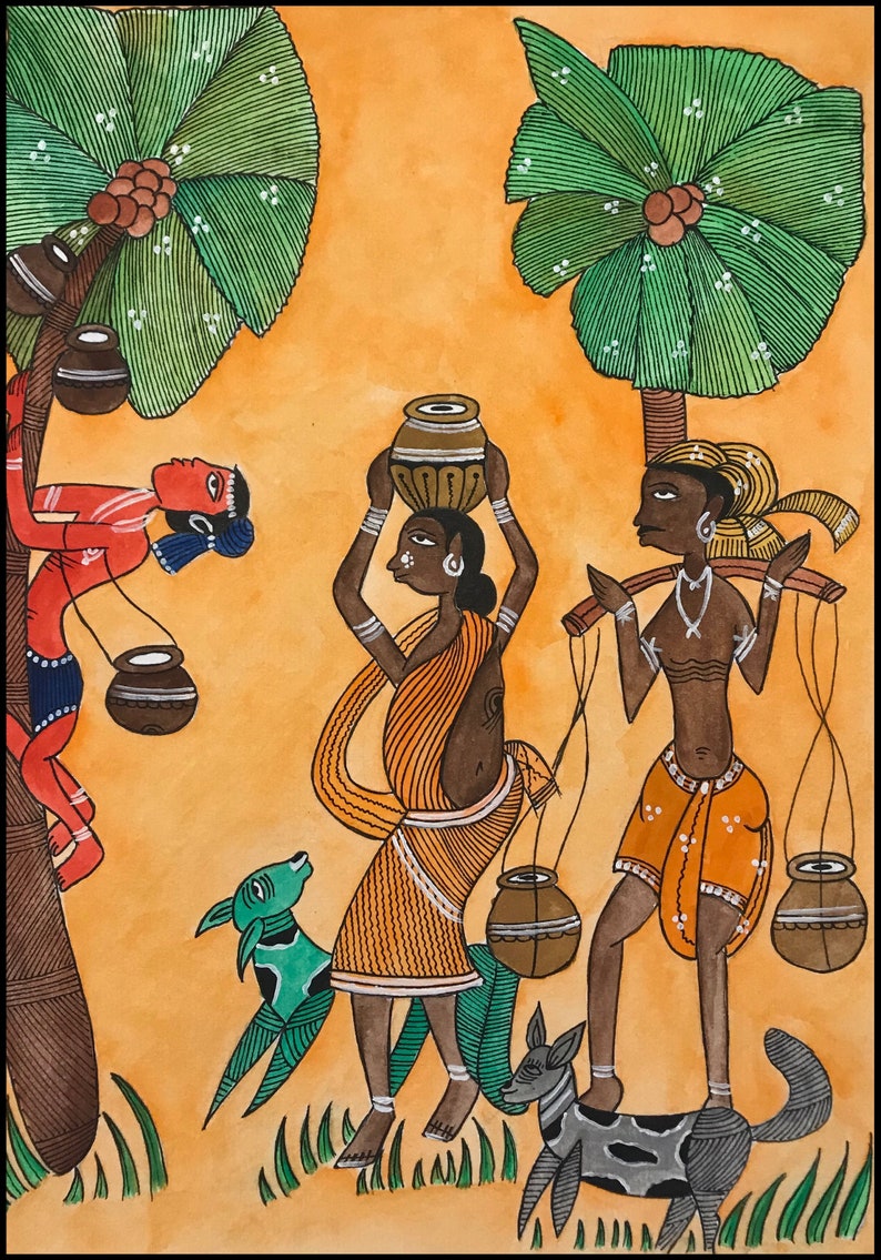 Santhal Painting Tribal Art Handpainted Original Artwork - Etsy