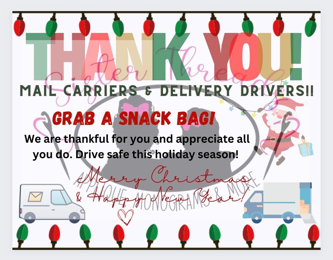 Christmas Thank You Snack Note for Mail/delivery Services - Etsy