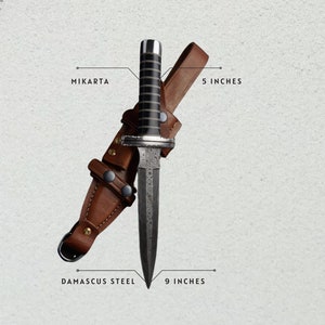 Damascus Dagger With Beautiful Bull Horn Handle and Leather Sheath ...