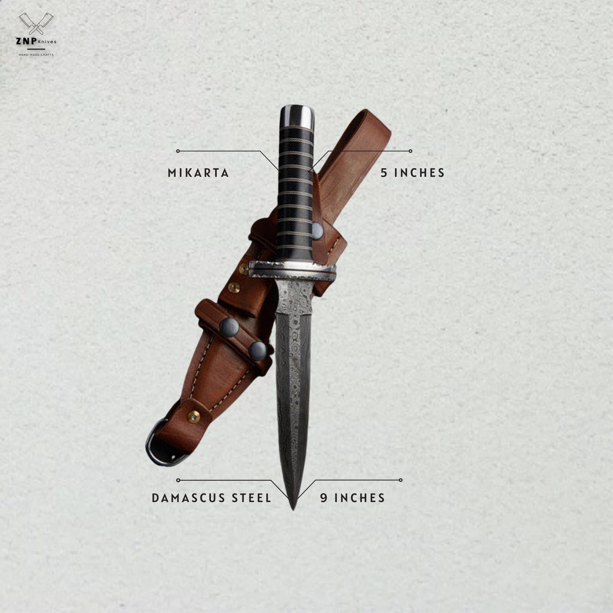 Damascus Dagger With Beautiful Bull Horn Handle and Leather - Etsy