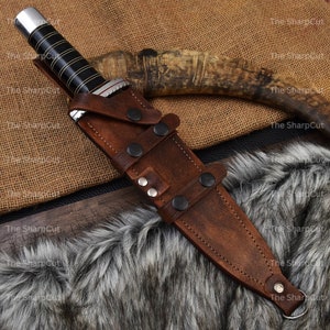 Damascus Dagger With Beautiful Bull Horn Handle and Leather Sheath ...