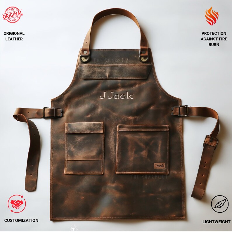 Customized Top Grain Leather Apron Butcher Apron BBQ Apron cooking ...