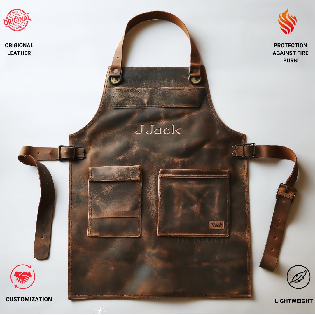Customized Top Grain Leather Apron Butcher Apron BBQ Apron cooking ...