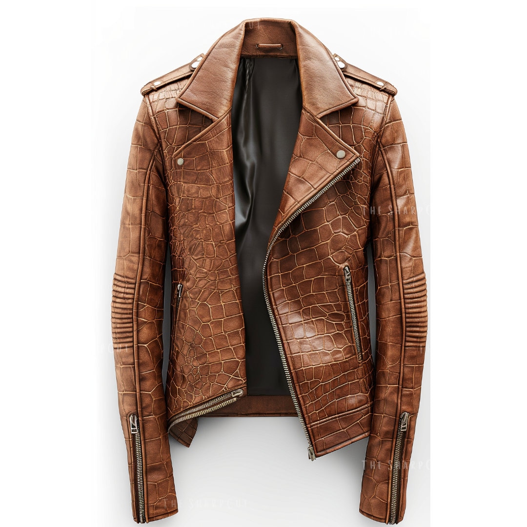 Brown ALLIGATOR JACKET CROCODILE Leather Jacket Motorcycle Leather ...