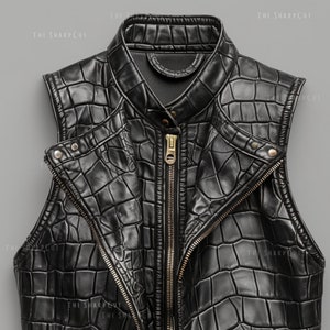 Handmade Men's Crocodile Leather Vest Leather Biker Waistcoat Gift for ...