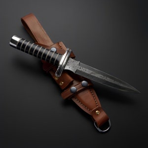 Damascus Dagger With Beautiful Bull Horn Handle and Leather Sheath ...