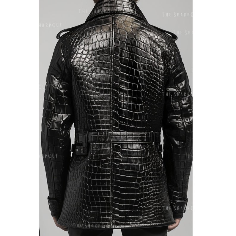 BLACK ALLIGATOR CROCODILE Leather Men Jacket Motorcycle Leather Jacket Gift for Him halloween ...