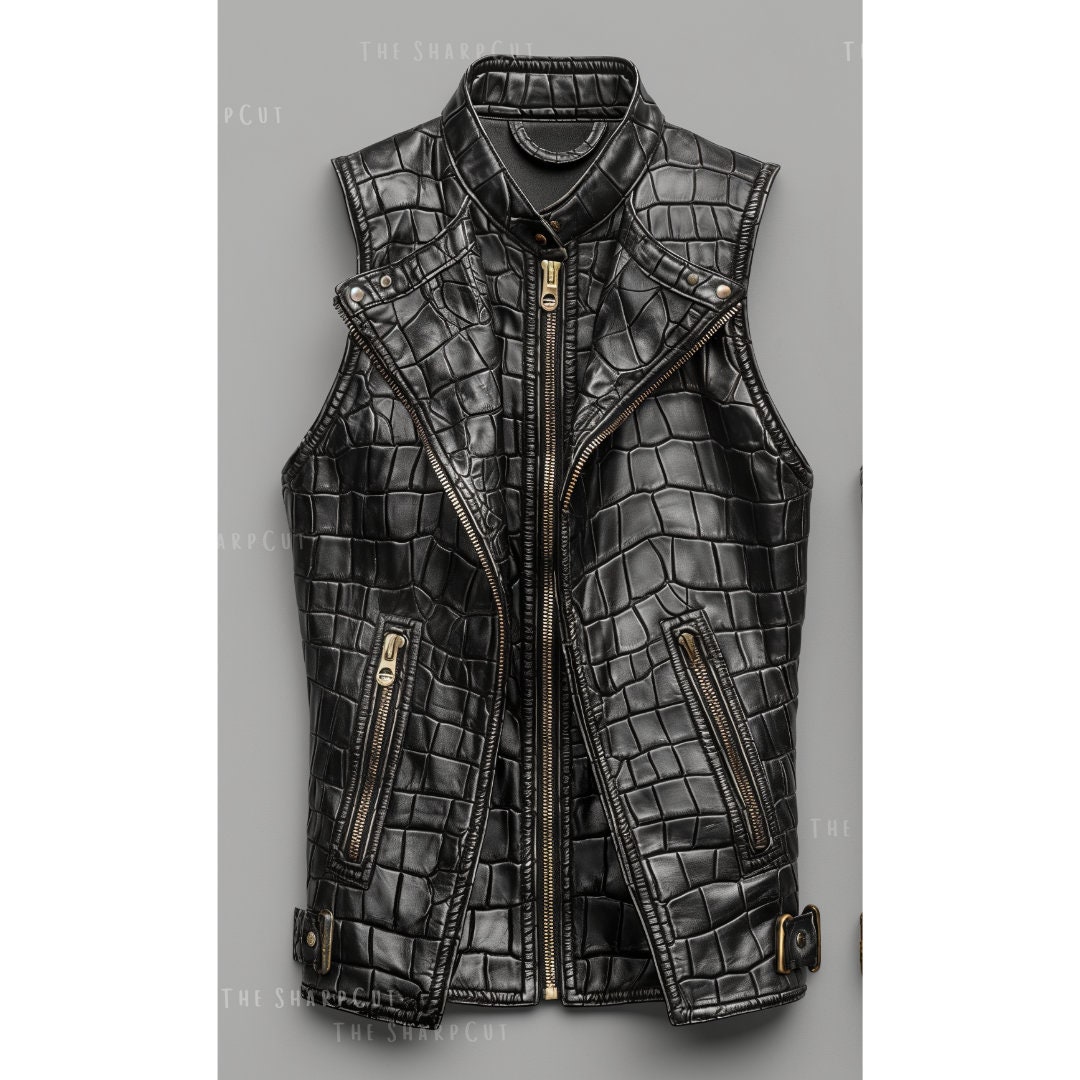 Handmade Men's Crocodile Leather Vest Leather Biker Waistcoat Gift for ...