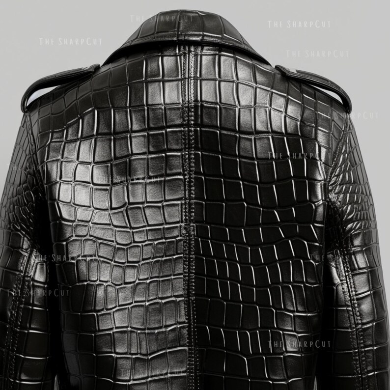 BLACK ALLIGATOR CROCODILE Leather Men Jacket Motorcycle Leather Jacket Gift for Him halloween ...