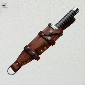 Damascus Dagger With Beautiful Bull Horn Handle and Leather Sheath ...