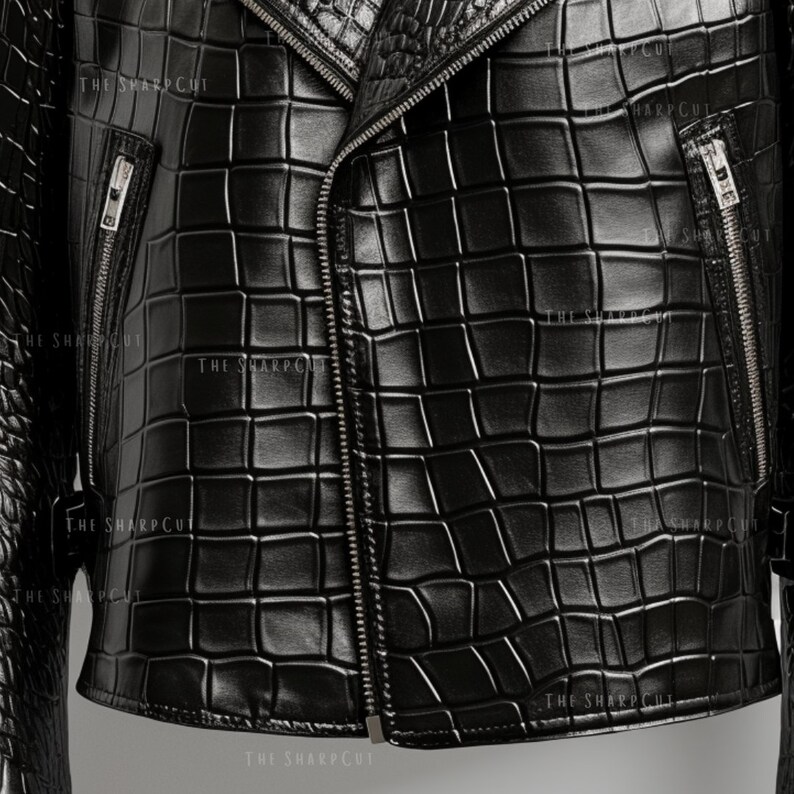 BLACK ALLIGATOR CROCODILE Leather Men Jacket Motorcycle Leather Jacket Gift for Him halloween ...