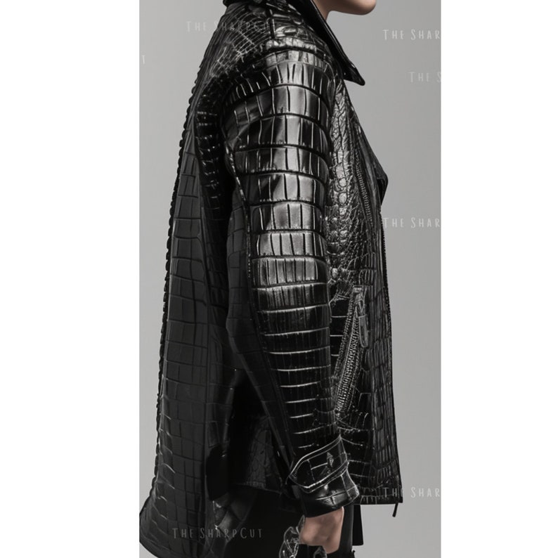 BLACK ALLIGATOR CROCODILE Leather Men Jacket Motorcycle Leather Jacket Gift for Him halloween ...