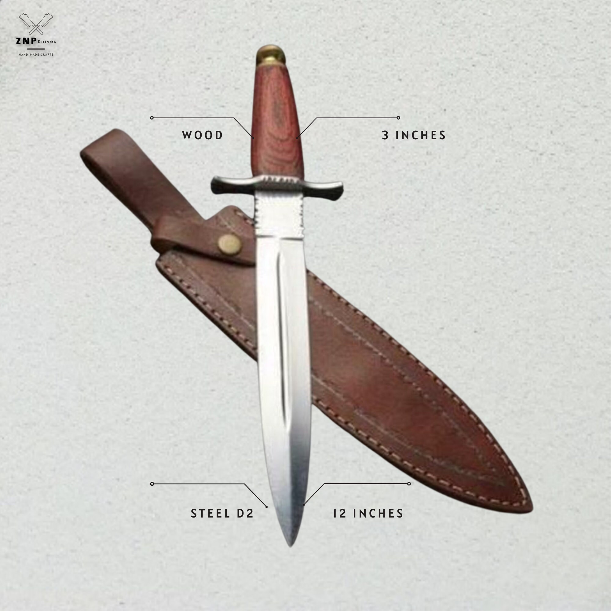 D2 Steel Dagger With Beautiful Wood Handle Included Leather Sheath ...