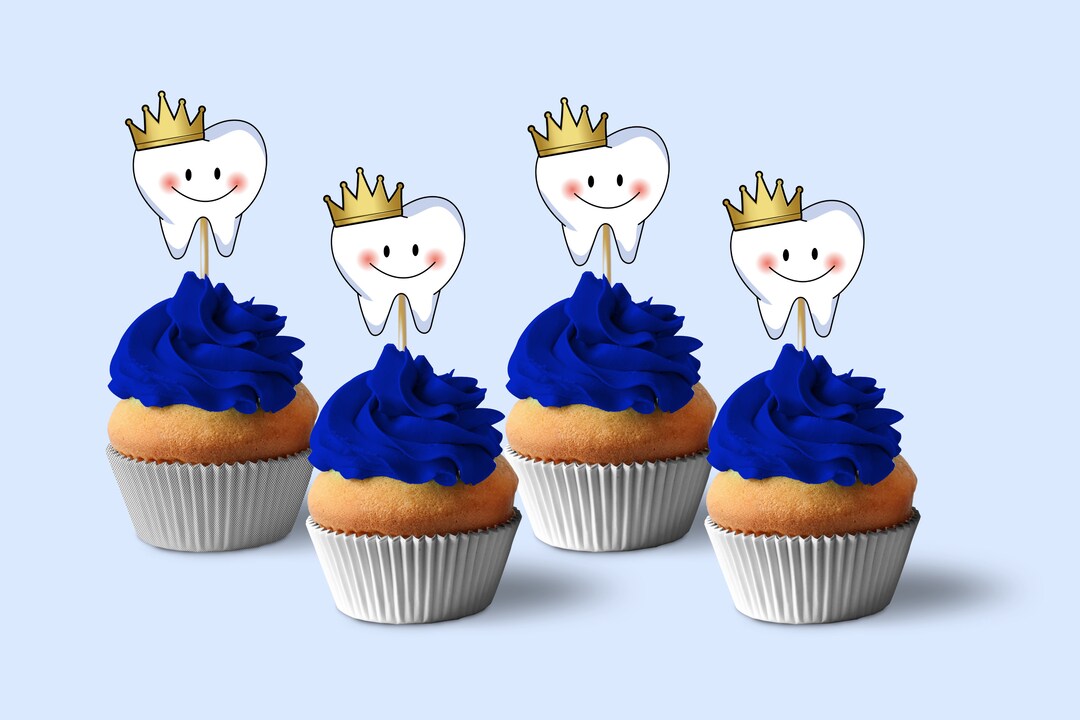 12 Cupcake Toppers-little Teeth-blue Dental Tooth Cupcake - Etsy