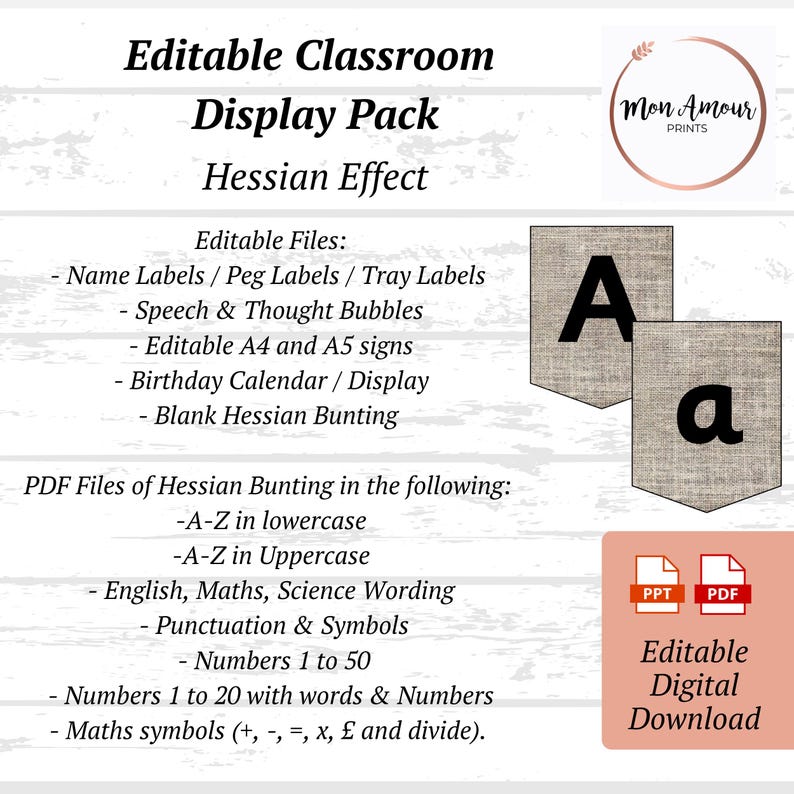 Editable Classroom Display Pack | Signs & Bunting | Hessian Bulletin ...