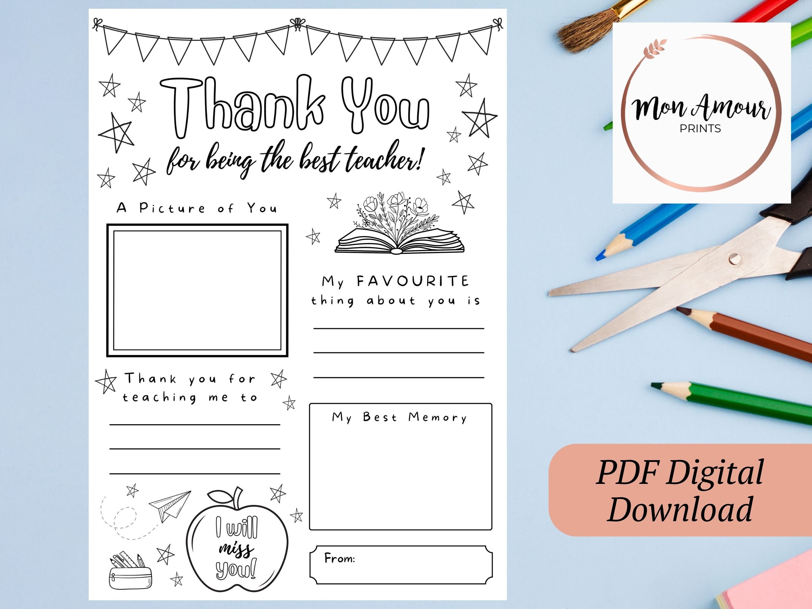 Thank You Teacher Colouring Page | Teacher Appreciation Letter | End of ...