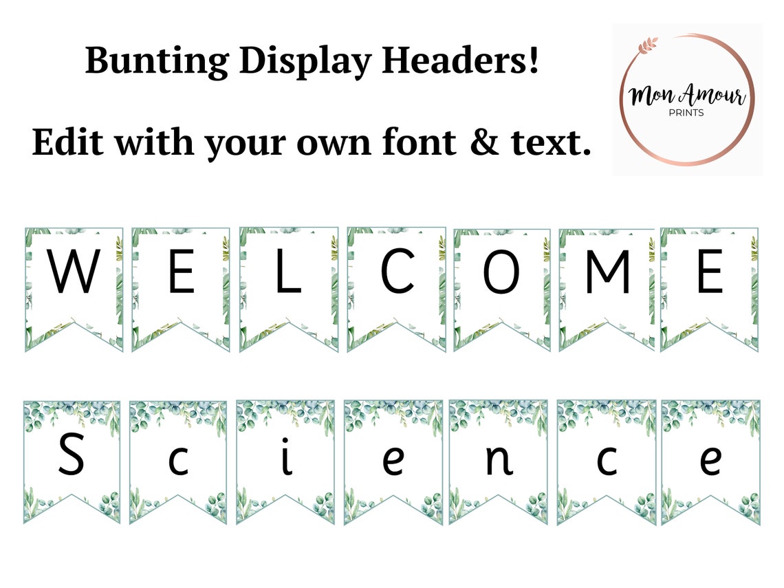 Editable Classroom Signs Bunting Display Headers Natural School Decor ...