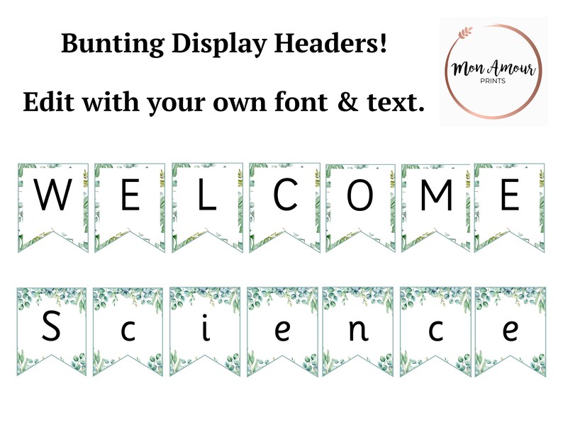 Editable Classroom Signs Bunting Display Headers Natural School Decor ...